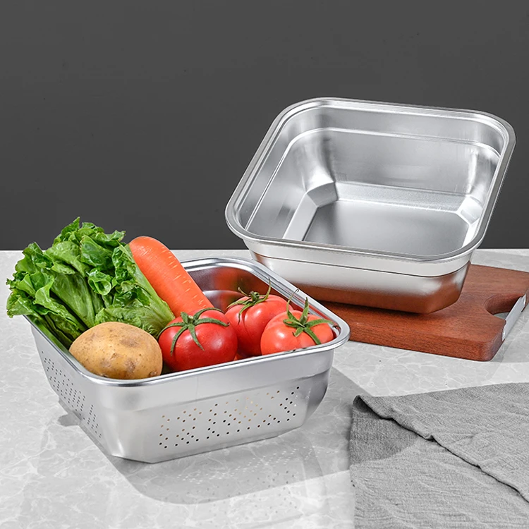 Stainless Steel Vegetable Wash Basin & Colander Strainer