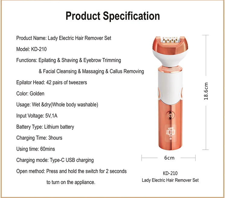 6 In1 Cordless Rechargeable Advanced Wet Dry Electric Hair Removal ...