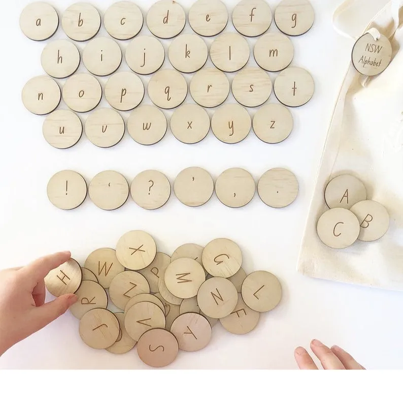 Natural Wooden Round Disc Letters Alphabet Baby Laser Cut Wood Card ...