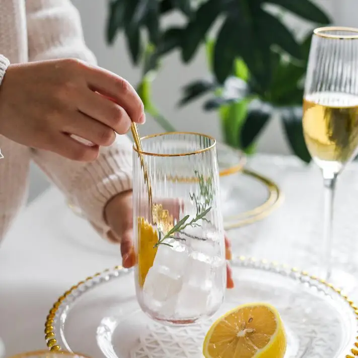 Simple Texture Clear Glass Wine Goblet/Champagne/Highball/Dof with Gold ...