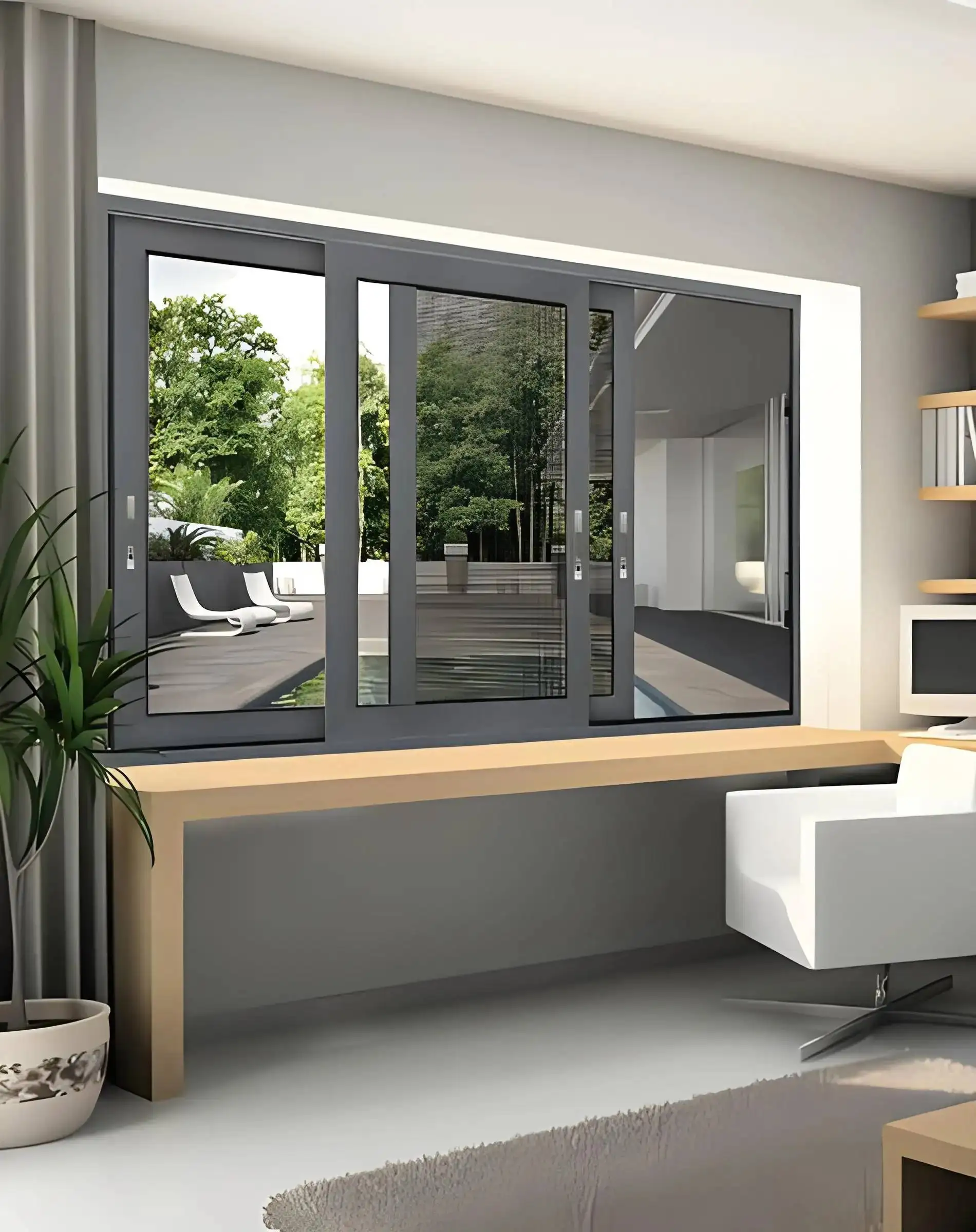 Modern Style Slim Frame Black Aluminum Sliding Window with Handle for Patio| Alibaba.com