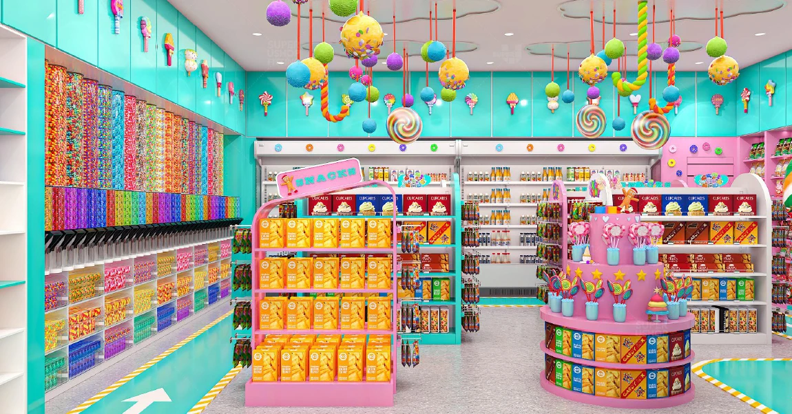 Customized Candy Cart Display Stand - Colorful & Durable