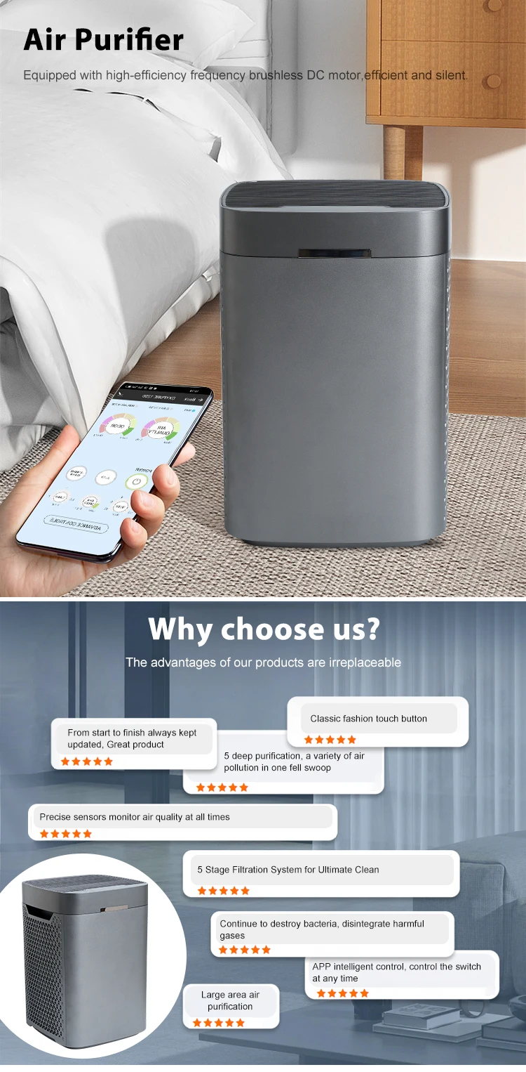 Smart Air Purifier with ESP Filters - Low Noise & Touch Control