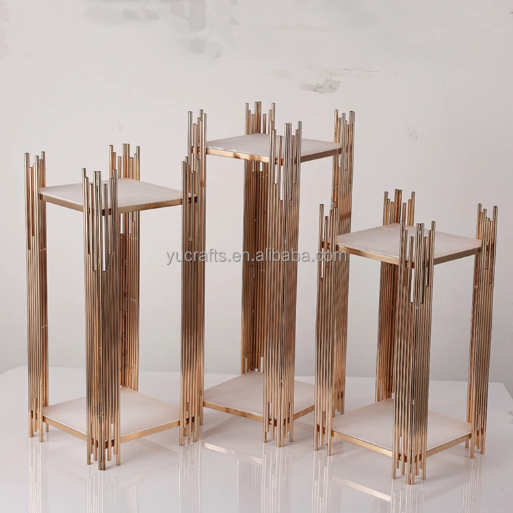 Gold Event Wedding Metal Cylinder Pedestal Display Stands