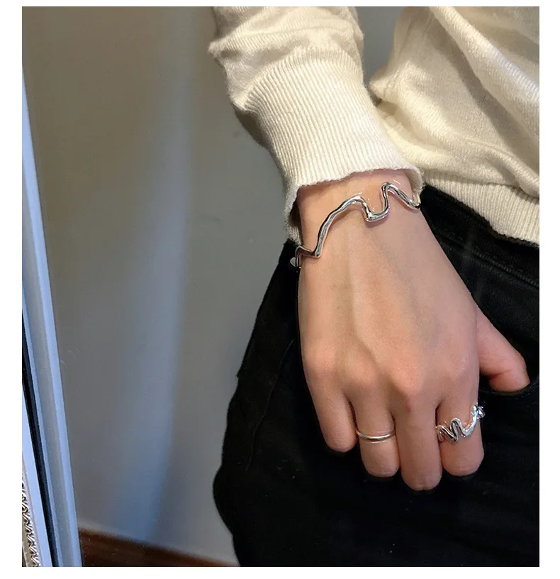 Joyever Simple Adjustable Ring 925 Sterling Silver Wave Ring Fashion ...