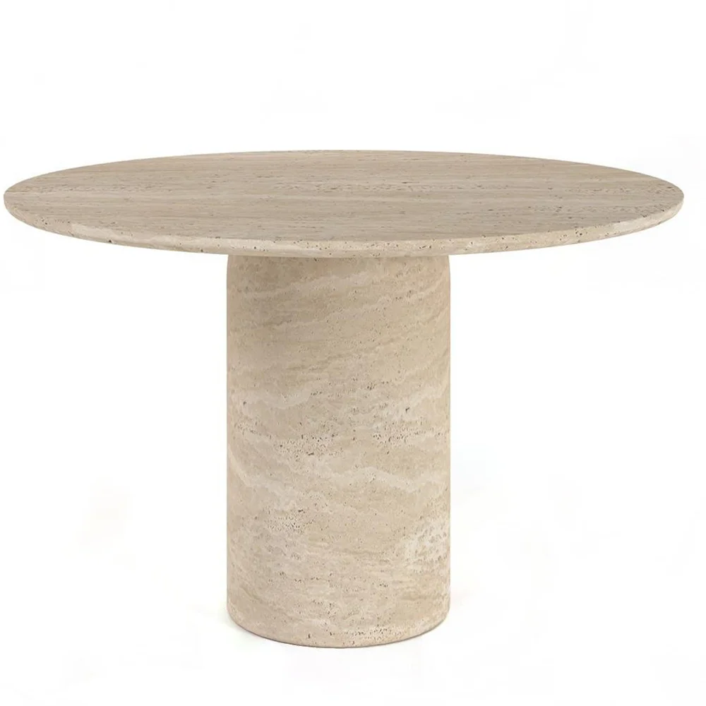 Travertine Single Bullet Leg Dining Table - Modern & Stylish