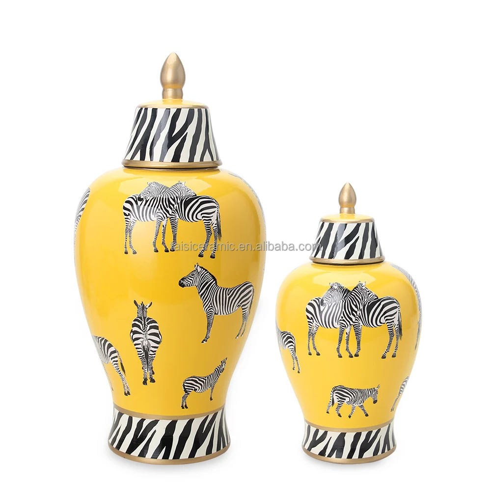 J039 ceramic zebra jar home decor luxury yellow ginger luxury home ...