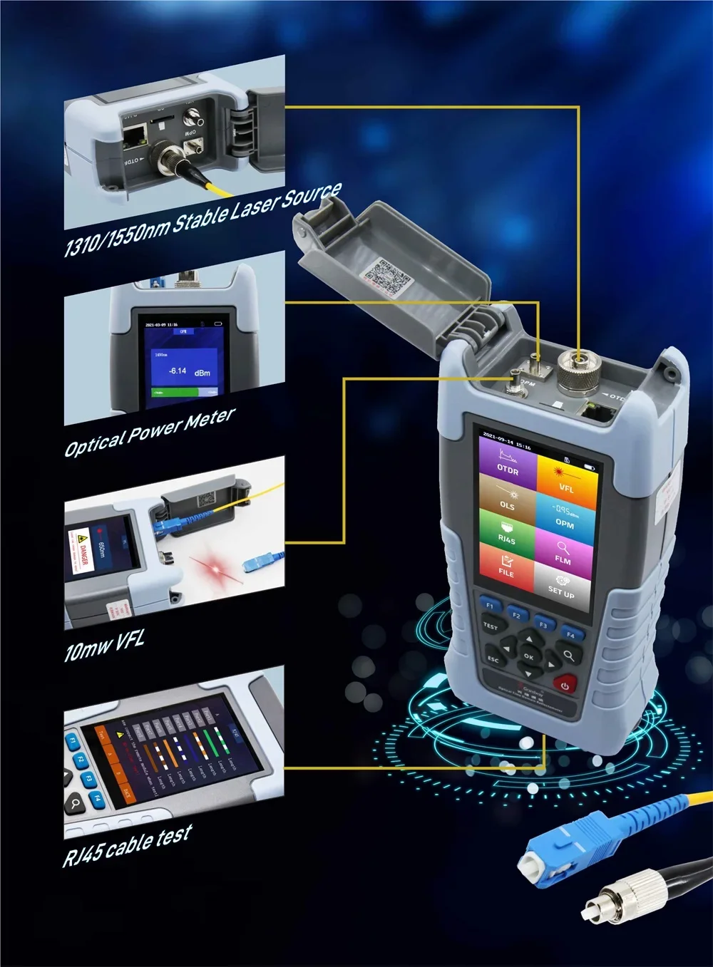 Grandway otdr 22/20dB Dynamic Range 10mw VFL/Stable OLS/OPM/RJ45 cable ...