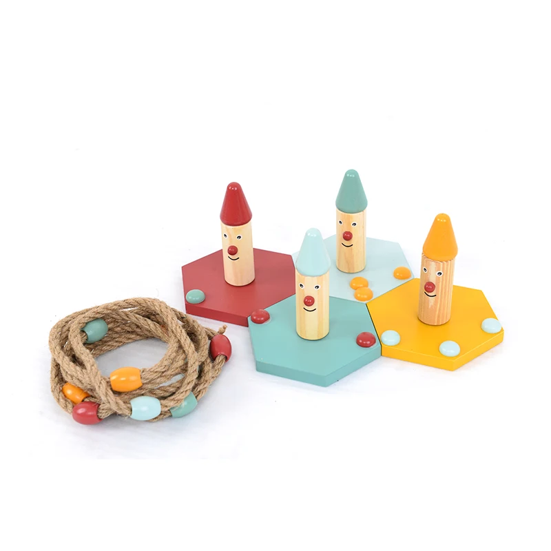 Wooden Animal Toss Game Toy Solid Wood Clown Shape Ring Toss Game with ...