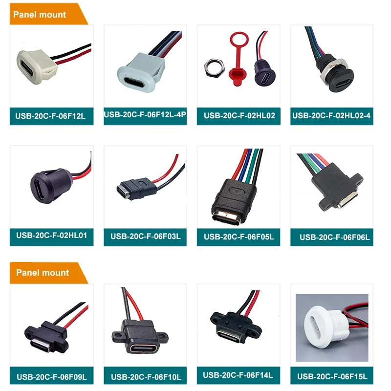 Round Snap in Panel Mount USB Type C Socket Extention Cable