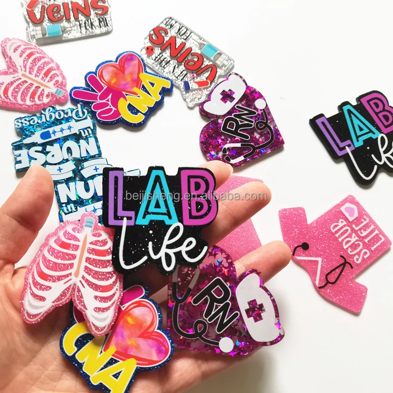 Flat Back Acrylic Pink RN BSN Badge Card Glitter Nurse Badge Reel