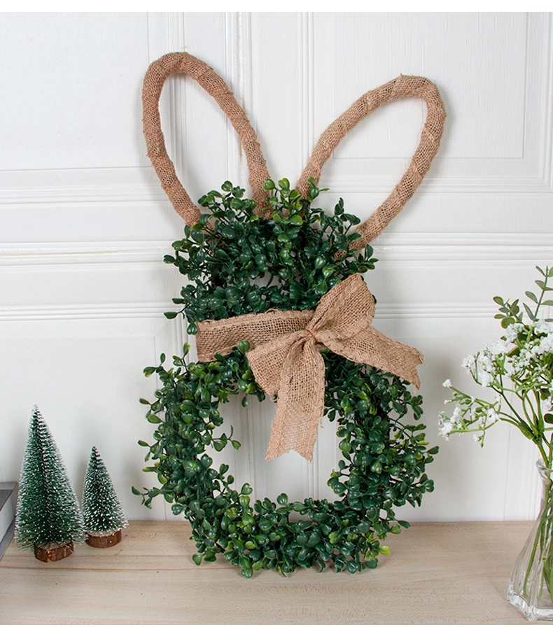 18 Inch Spring Bunny Wreath Hemp Rope Mixed Eucalyptus Leaf Artificial ...