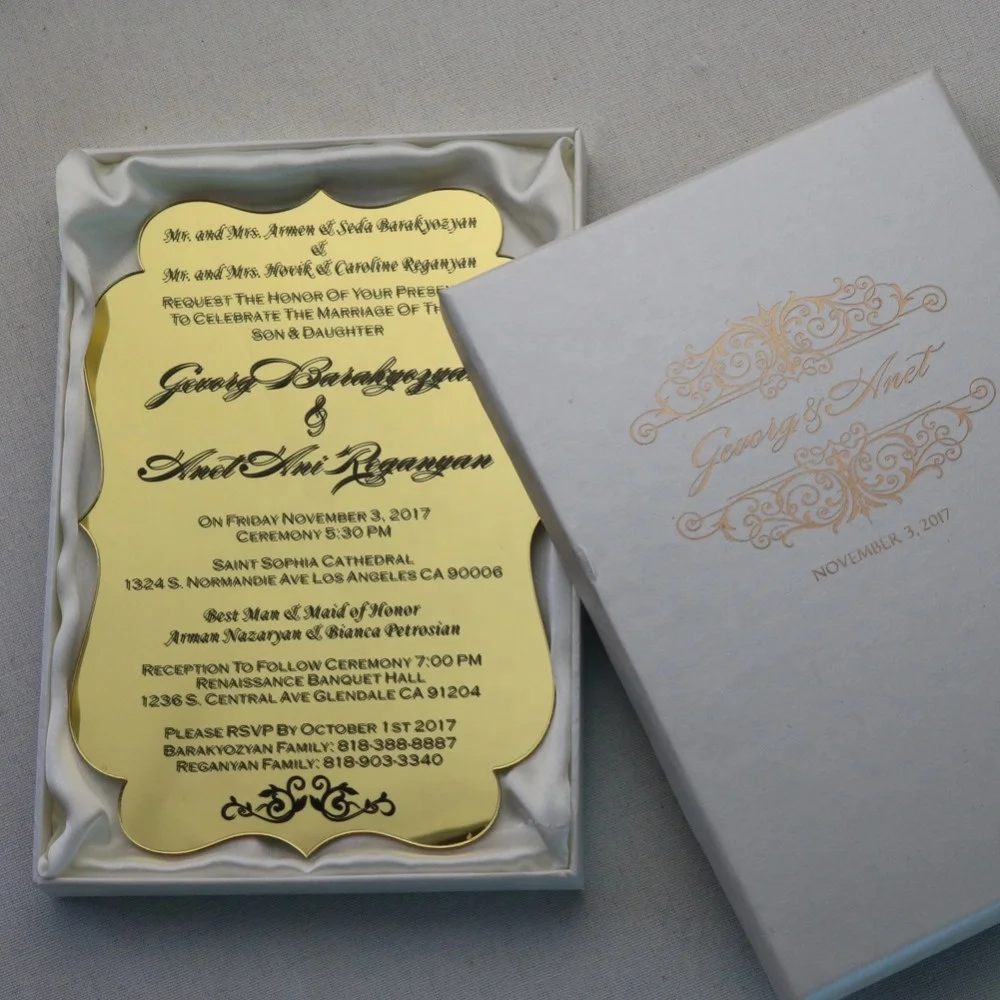Luxury God Mirror Acrylic Cutout Shape Wedding Invitations