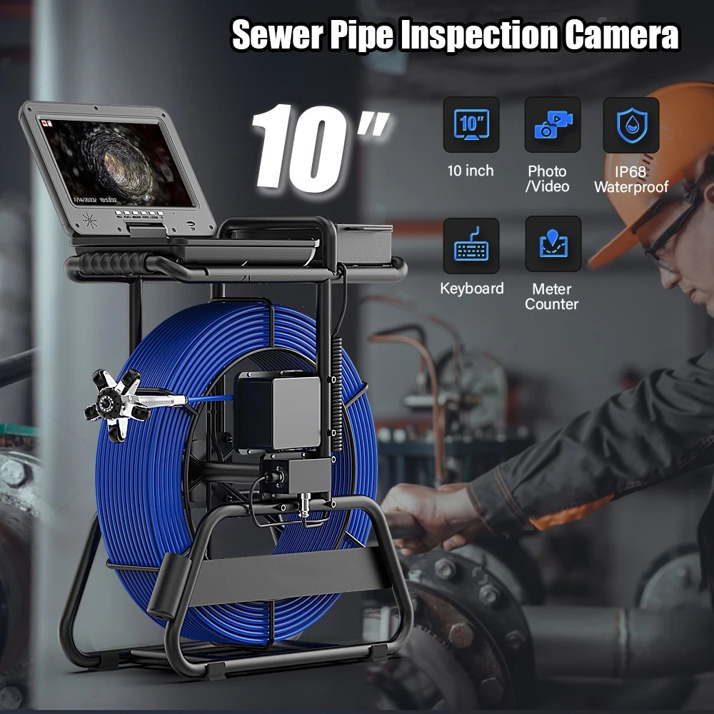 100M Sewer Pipe Inspection Camera - 1080P, IP68 Waterproof