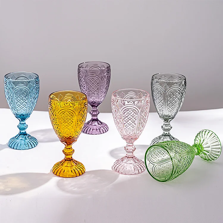 Pressed Machine Pressed Glass Embossed Design Glassware Color Wine ...