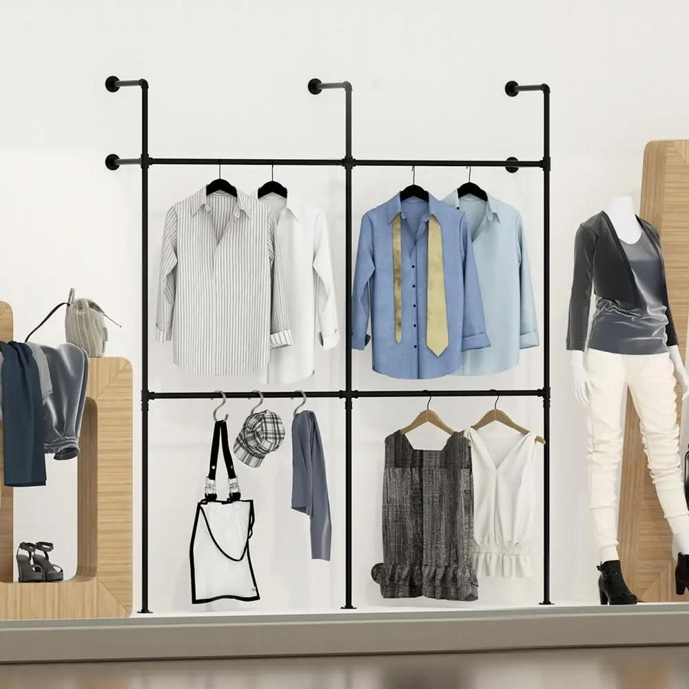 Industrial Pipe Clothing Rack - Adjustable & Heavy Duty