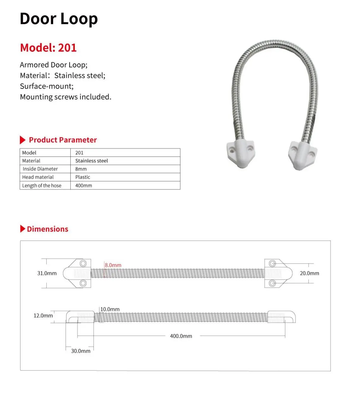 Armored Cable Door Loop - Durable & Secure Exposed Mounting