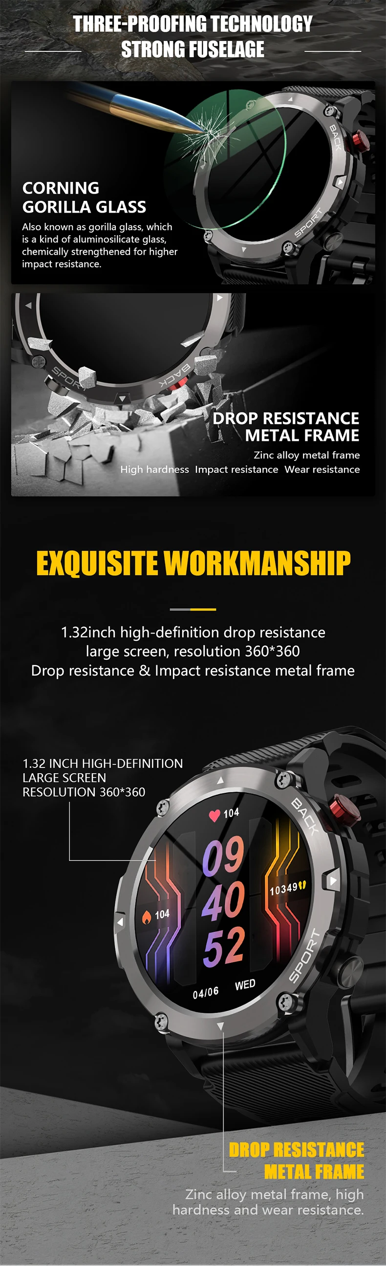 C21 Outdoor Smart Watch 1.32 Inch 360*360 Hd Screen Bt Calling Function ...