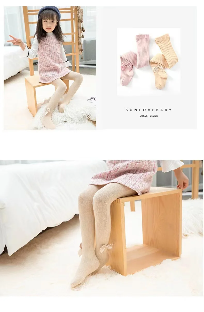 Winter Knitted Tights For Children Kids Pantyhose With Bow Cotton Baby ...