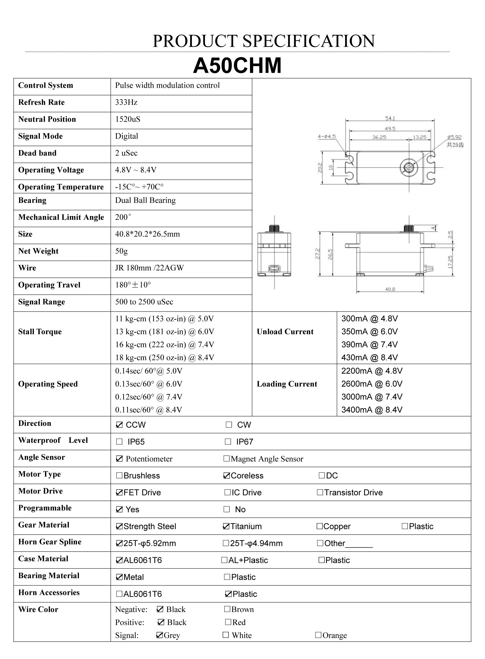 AGFRC A50CHM HV High Torque 50g 0.11Sec Aluminum Case Coreless Low ...