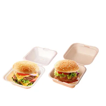 Food Grade Mini Burger Box Microwavable Bagasse Bagasse Fast Food Box ...