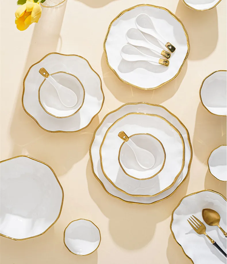 Irregular Nordic White Ceramic Dinner Plate Set - Porcelain