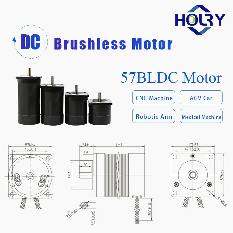 Holry 57bldc Brushless Dc Motor 3000rpm High Speed 24v 4 Poles Electric ...