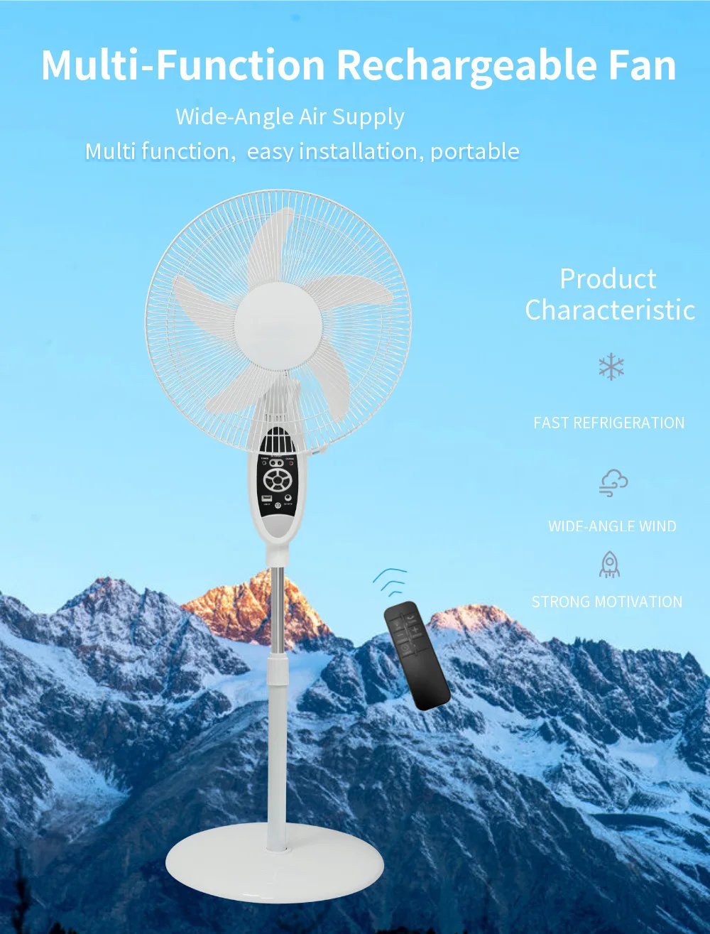 16 Inch Remote Control AC DC Fan - Rechargeable & Solar