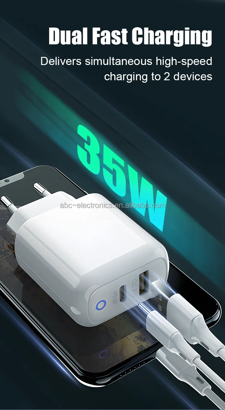 Universal Usb Type C Pd 20w 25w 35w Wall Charger Dual Port Portable Usb ...