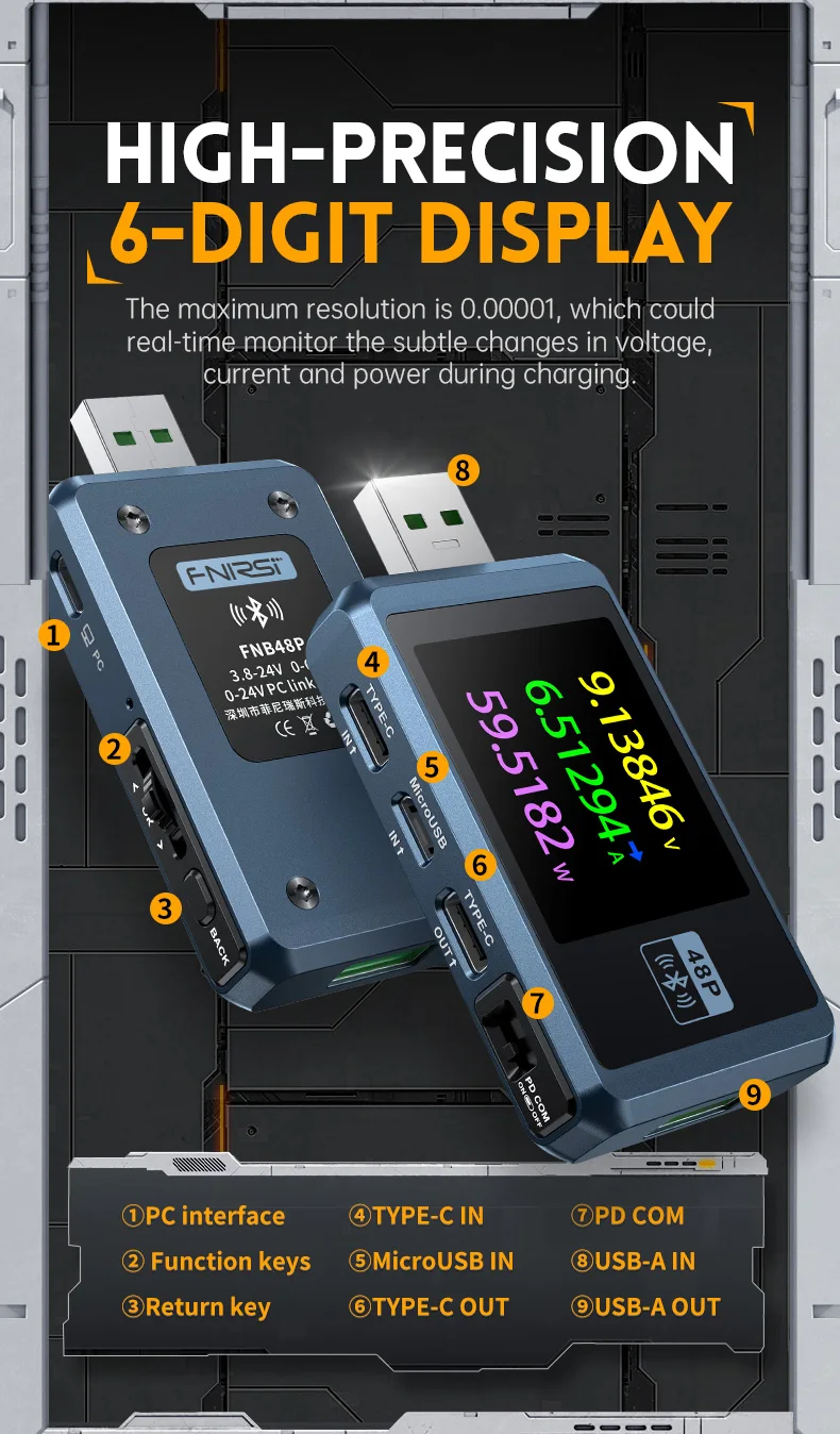 FNB48P USB Tester Voltmeter Ammeter - Precision & Reliability