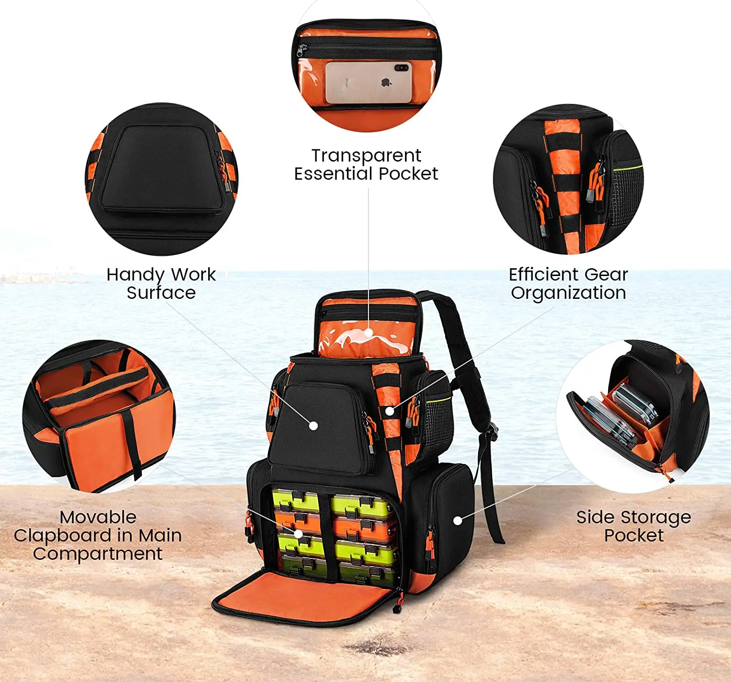 Fishing Tackle Backpack with 4 Trays Tackle Boxes Storage Bag 25L Water ...