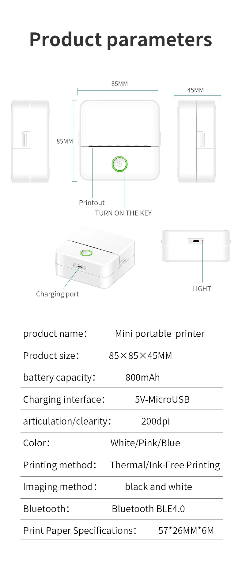 Inkless Paper Printer - Instant Photo Printing for Smartphones