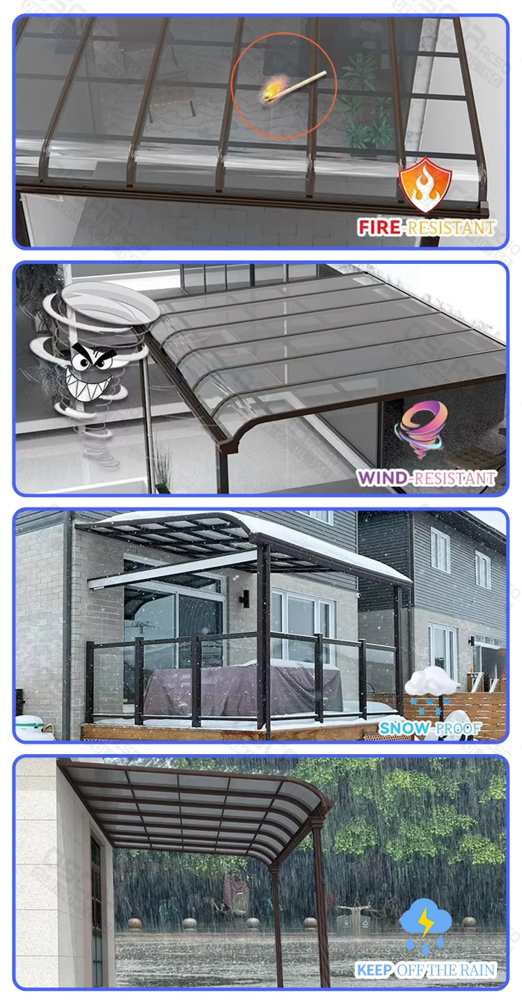 Polycarbonate Sheet Patio Cover Roof Canopy Single-Pitch Aluminium-Like ...