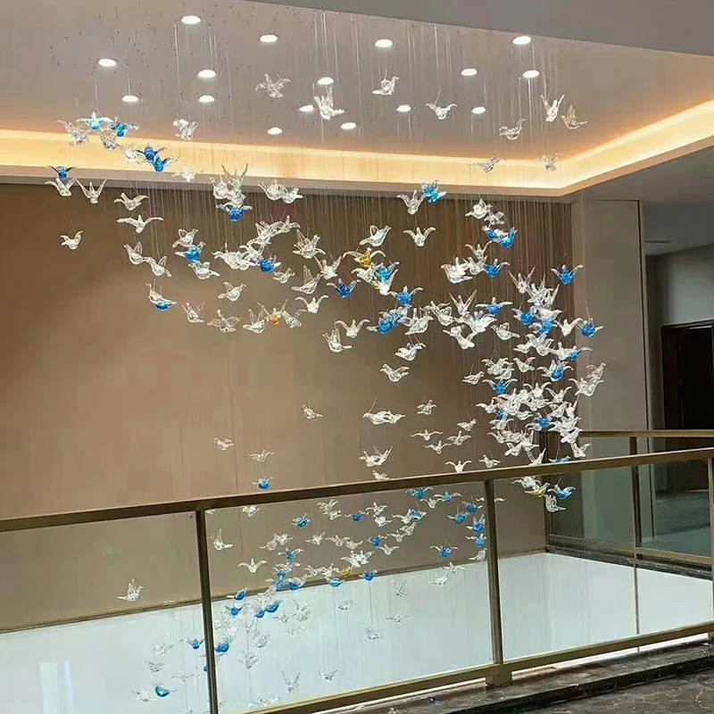 Flying Bird Hanging Light Hotel Modern Glass Pendant Light Staircase ...