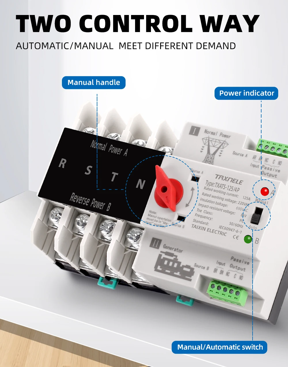 4P 3 Phase Din Rail ATS Dual Power Automatic Transfer Switch