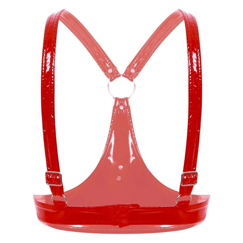 Womens Open Cup Adjustable Wide Shoulder Straps Bra Tops Wet Look ...