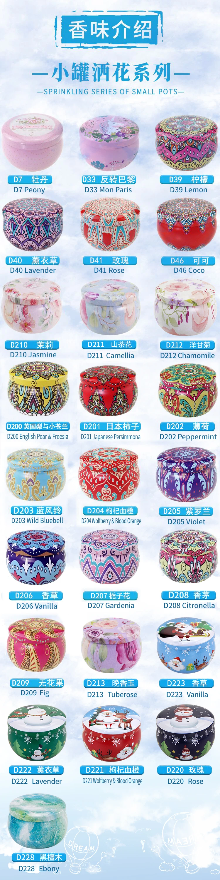Luxury Scented Candle No Label Flower Soy Wax Small Round Candles with ...