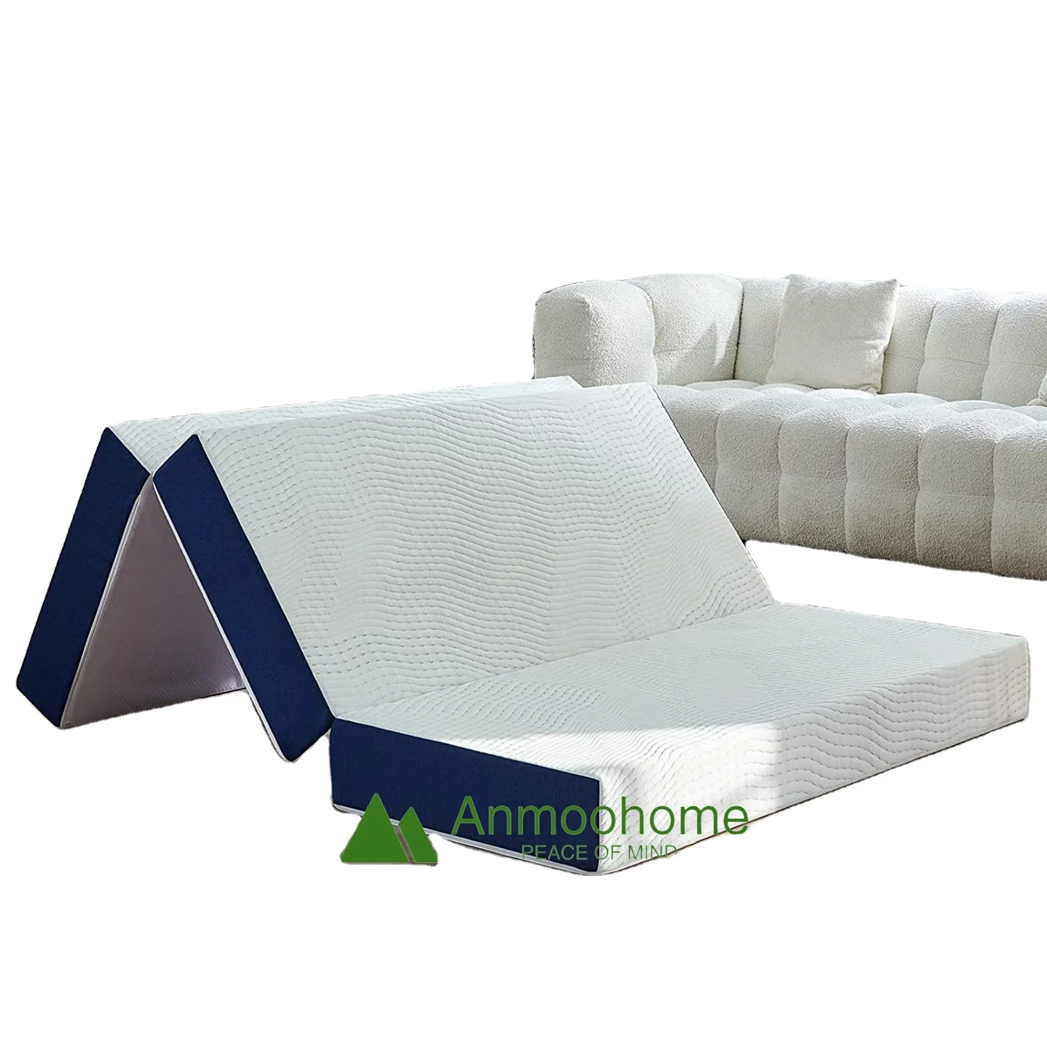 Blue And White Foldable Tri-fold Pad Mattress Removable Floor Mattress ...