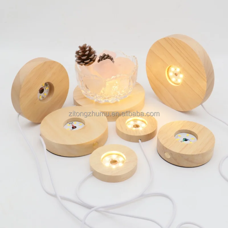 Acrylic Display Round Wooden Base Lamp Led 3d Night White And Warm ...