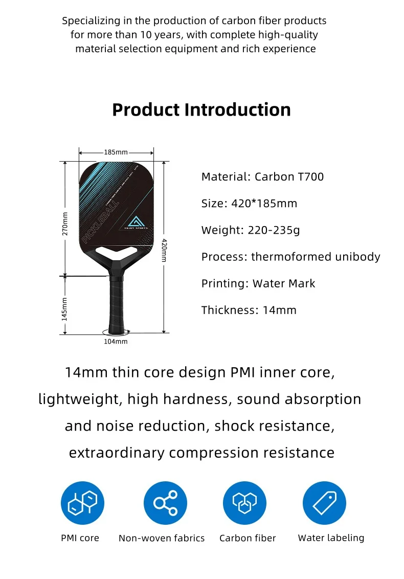 Usapa Approved Thermoforming Pickleball Paddle Carbon Fiber Customized ...