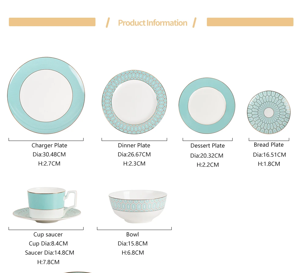 Silver Rim Ceramic Plates Set Porcelain Dinner Dishes Bone China ...