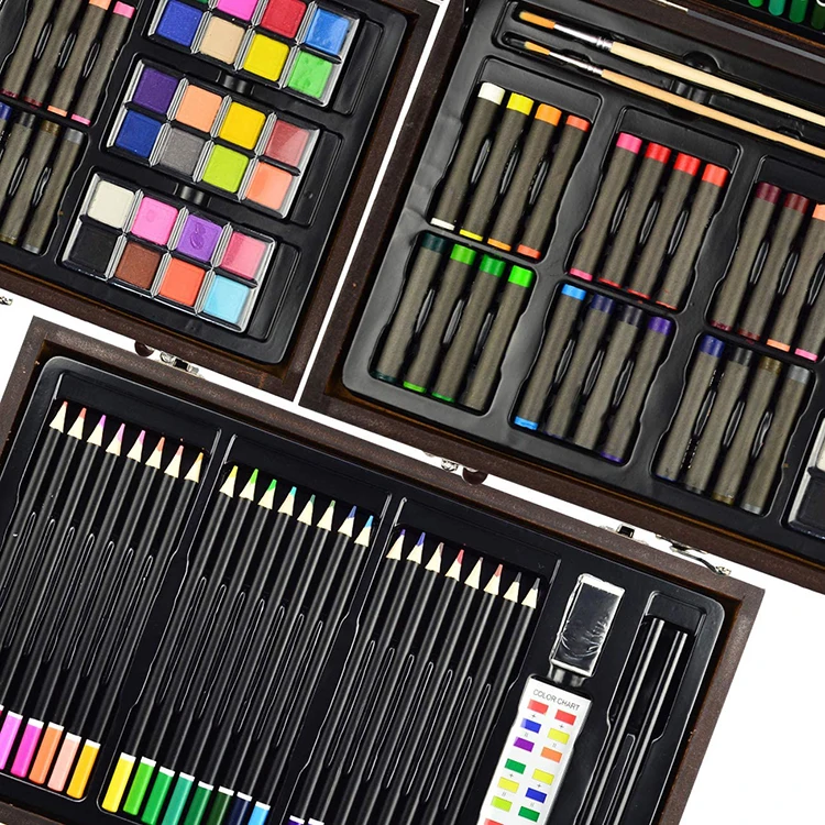 145 Piece Painting Art Set Wooden Art Box Drawing Kit with Crayons Oil ...