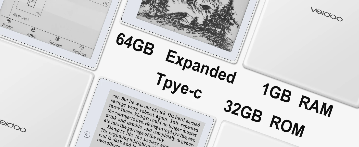 Black 6 Inch E-Ink Display - 32GB E-Reader with Touch Screen