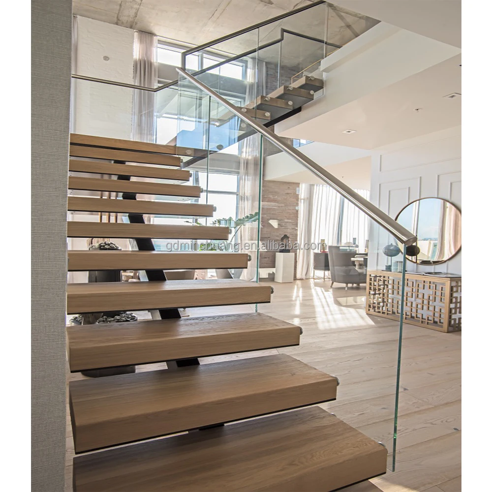 American Oak Wood Tread Stair Wood Step Stairway Straight Stairs ...