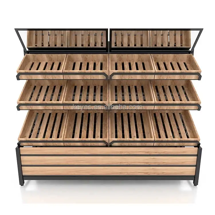 Customized Steel & Wooden Vegetable Stand Display Rack for Retail ...