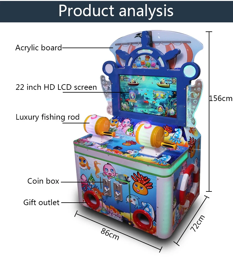 Kids Classic Fish Cabinet Fishing Game Machine with Gashapon
