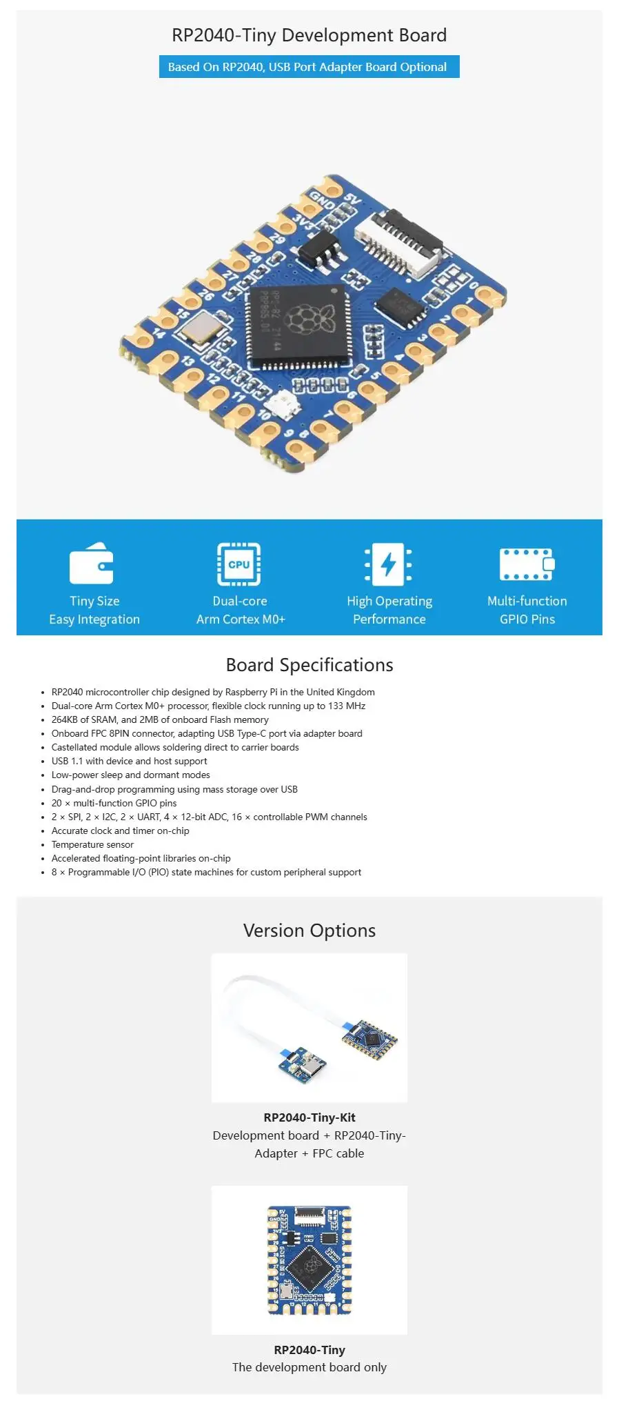 Rp2040-tiny Development Board - Raspberry Pi PICO Module