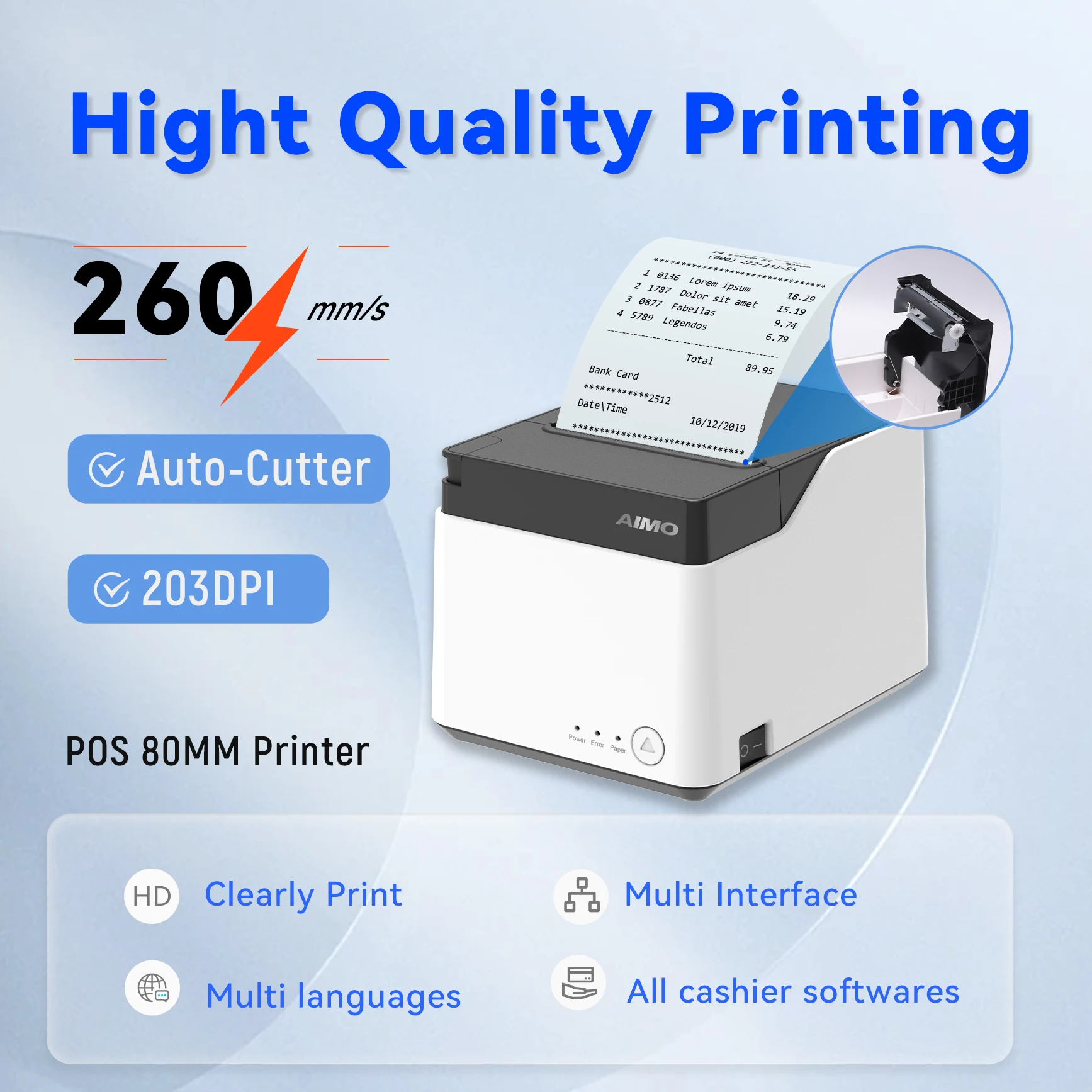 80mm Ticket Printer with USB Receipt Thermal Printer Auto Cutter ...