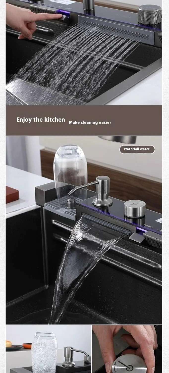 304 Sus Single Bowl Gun Grey Smart Kitchen Sink Set Multi-Function ...