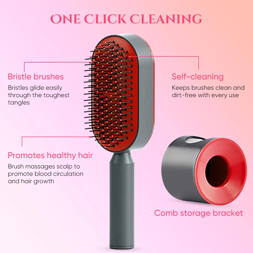 Clean Hair Healthy Scalp Self Cleaning Hair Brush Detangle Wet Dry Mini ...